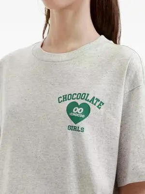 CHOCOOLATE Heart Print Cotton T-shirt - Grey