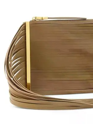 Elisabetta Franchi Leather Clutch With Fringed Detailing - Neutrals