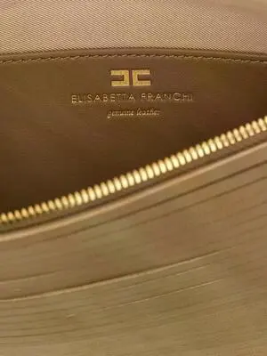 Elisabetta Franchi Leather Clutch With Fringed Detailing - Neutrals
