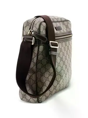 Gucci Front Zip Messenger Gg Coated Canvas Medium Crossbody Bag - Brown