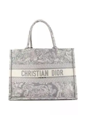 Dior Embroidered Canvas Medium Tote Bag - Grey