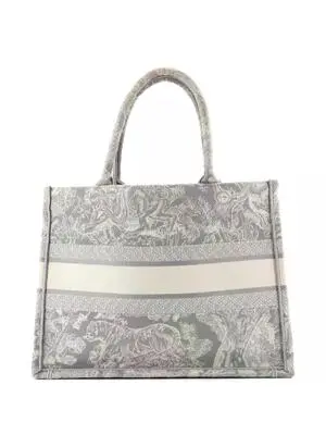 Dior Embroidered Canvas Medium Tote Bag - Grey