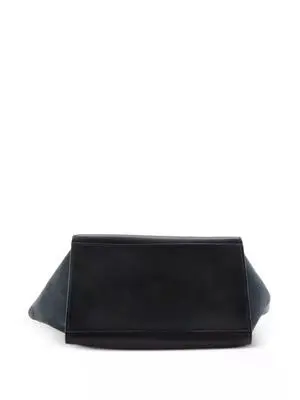 Celine Trapeze Crocodile Embossed Nubuck Medium Shoulder Bag - Black