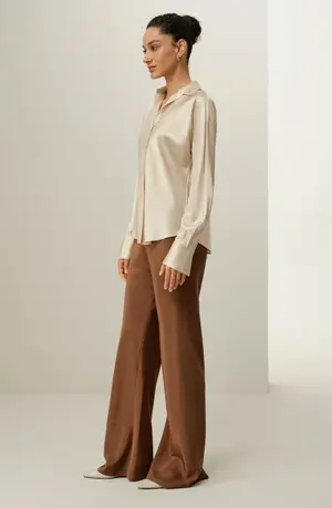 Lilysilk Bias Cut Straight Leg Silk Trousers - Espresso