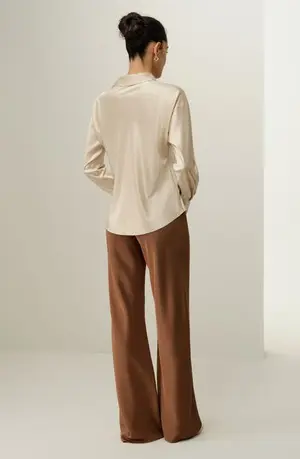 Lilysilk Bias Cut Straight Leg Silk Trousers - Espresso