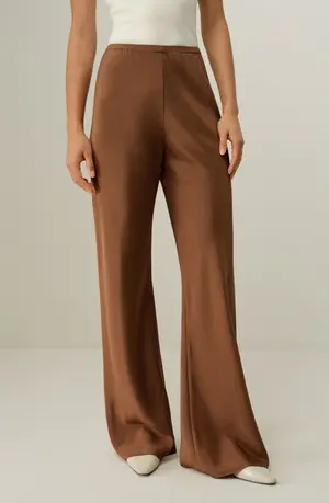 Lilysilk Bias Cut Straight Leg Silk Trousers - Espresso