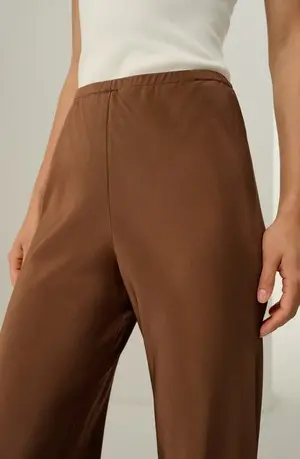 Lilysilk Bias Cut Straight Leg Silk Trousers - Espresso