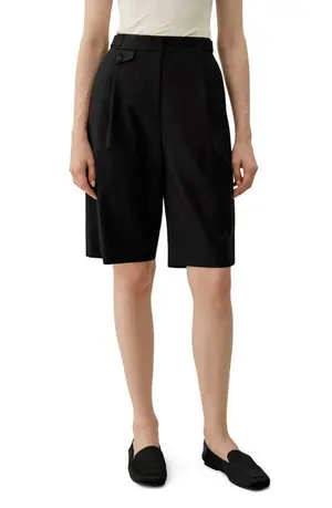 Lilysilk Wool-silk Blend Bermuda Shorts With Pleated Detail - Black