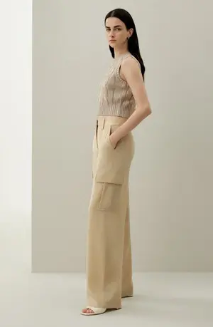 Lilysilk Silk Crepe Cargo Pants - Dune