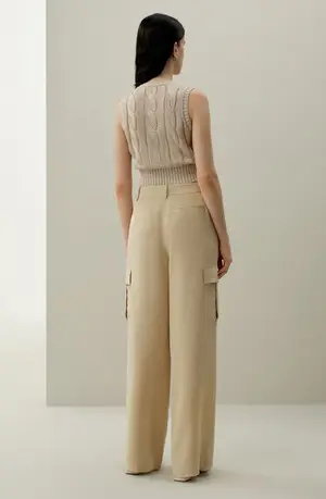 Lilysilk Silk Crepe Cargo Pants - Dune