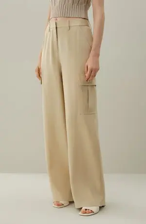 Lilysilk Silk Crepe Cargo Pants - Dune