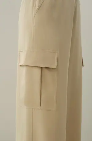 Lilysilk Silk Crepe Cargo Pants - Dune