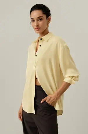 Lilysilk Stretch Double Georgette Oversized Shirt - Butter