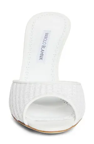 Manolo Blahnik Jadaron Woven Raffia Slide Sandal - White