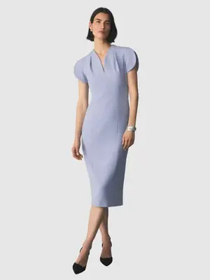 The Fold Paola Sculpt Stretch Crepe Pencil Dress - Blue