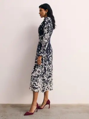 The Fold Rosiare Floral Print Silk Crepe De Chine Dress