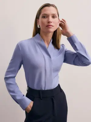 The Fold Bowery Stretch Silk Blouse - Blue