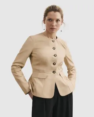 The Fold Ginevra Leather Jacket - Neutral