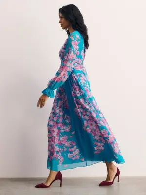 The Fold Portofino Silk Chiffon Maxi Dress