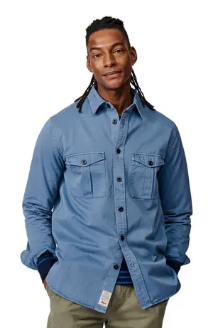 AUBIN Cole Long Sleeve Twill Overshirt - Blue