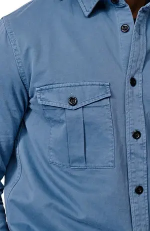 AUBIN Cole Long Sleeve Twill Overshirt - Blue