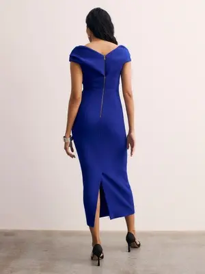 The Fold Bodycon Short Sleeve V-neck Midi Dress