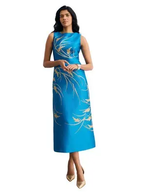 The Fold Eden Jacquard Column Dress - Blue