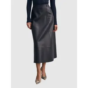The Fold Andalo Leather A-line Skirt - Navy