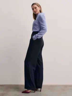 The Fold Adelaide Clever Crepe Wide Leg Trousers - Navy