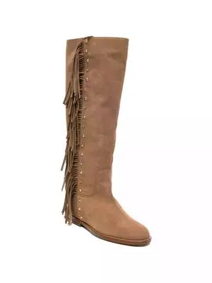 VIA ROMA 15 Fringe Studded Boots - Neutrals