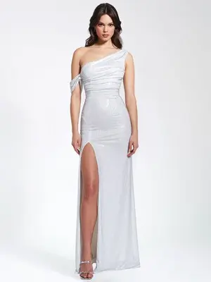 MISS CIRCLE NEW YORK Mesh Rhinestone Embellished High Slit Gown