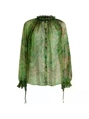 Etro Ruffled Paisley-pattern Shirt - Green