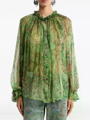 Etro Ruffled Paisley-pattern Shirt - Green