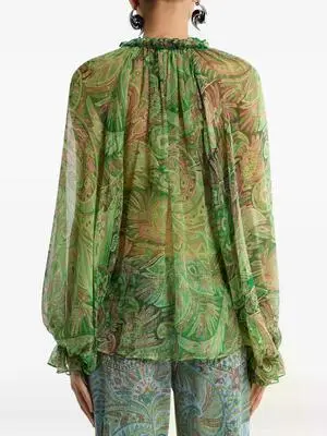 Etro Ruffled Paisley-pattern Shirt - Green
