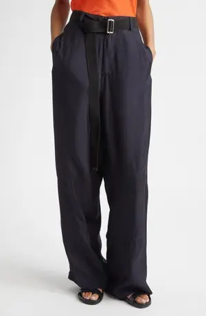 Plan C Belted Wide-leg Trousers - Blue Black