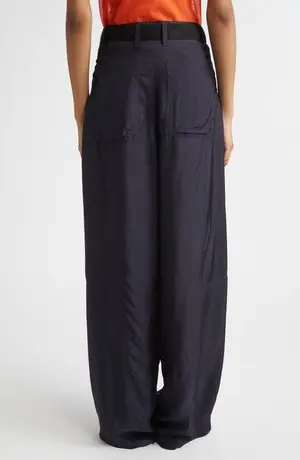Plan C Belted Wide-leg Trousers - Blue Black