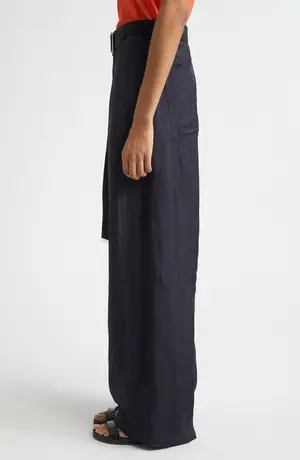 Plan C Belted Wide-leg Trousers - Blue Black