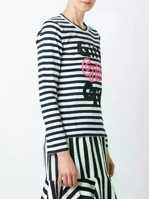 Comme Des Garçons Striped 'girl' Print T-shirt