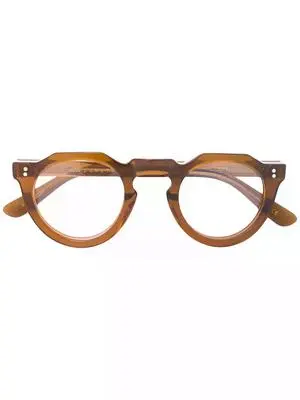 LESCA Pica Round Frame Glasses - Brown