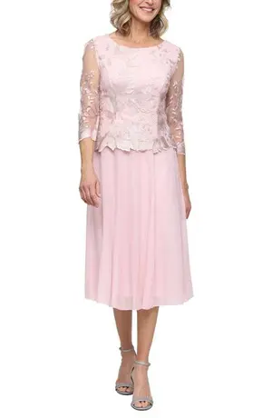 Alex Evenings Embroidered Mock Two-piece Dress