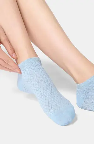 Oroblu Metallic Cuff Pointelle No-show Socks - Sky
