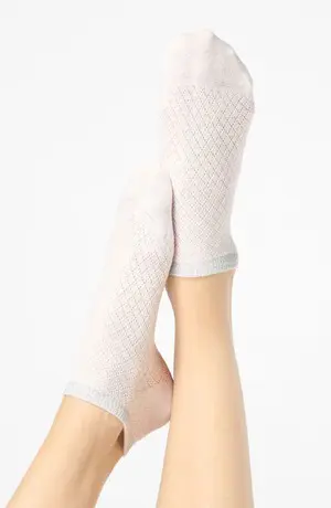 Oroblu Metallic Cuff Pointelle No-show Socks - White