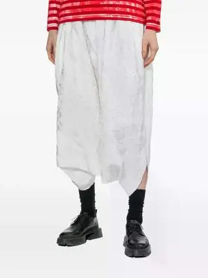 Comme Des Garçons Floral-embroidered Cropped Trousers - White