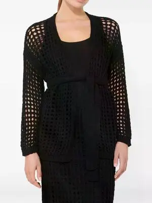 Max Mara Belted Open Knit Cotton Cardigan - Black