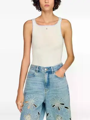 Sandro Ribbed Knit Vest Top With Striped Trim