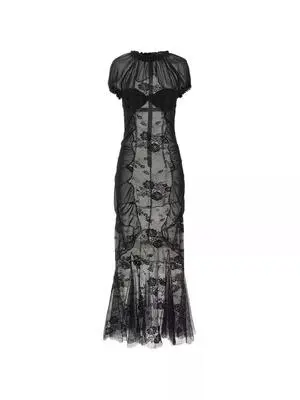 Attico Lace Tulle Midi Dress - Black