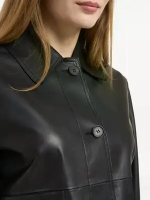 SWORD 6644 Button Leather Coat - Black
