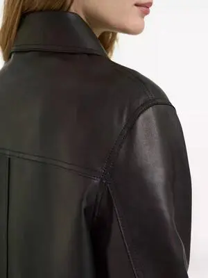 SWORD 6644 Button Leather Coat - Black