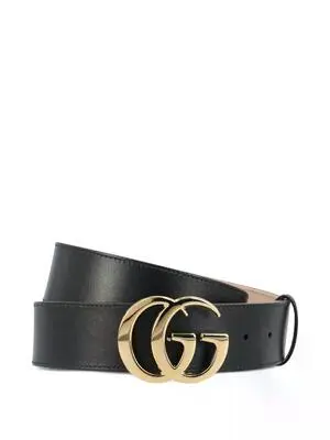 Gucci Flat Marmont Belt With Double G Buckle - Black