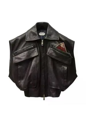Versace Leather Sleeveless Blouson Jacket